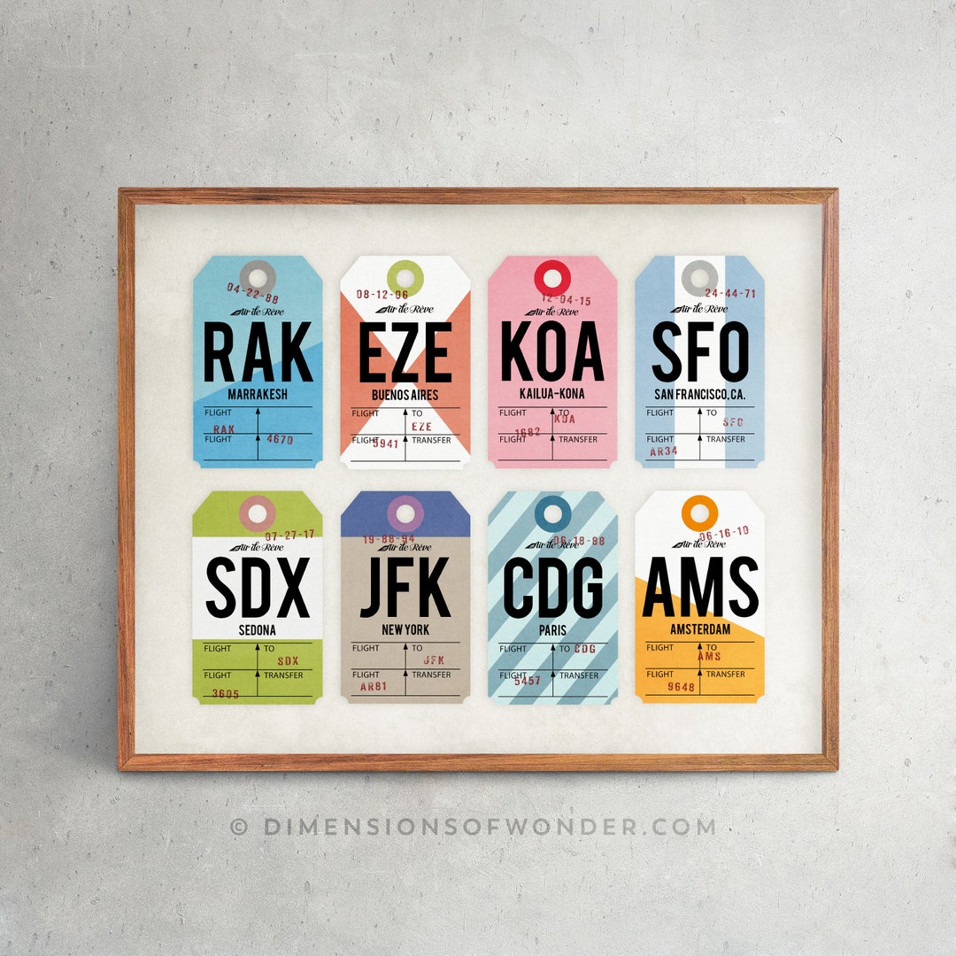 Airport Code Art Print, 8 Custom Tag Designs on 1 Print (many Sizes or ...