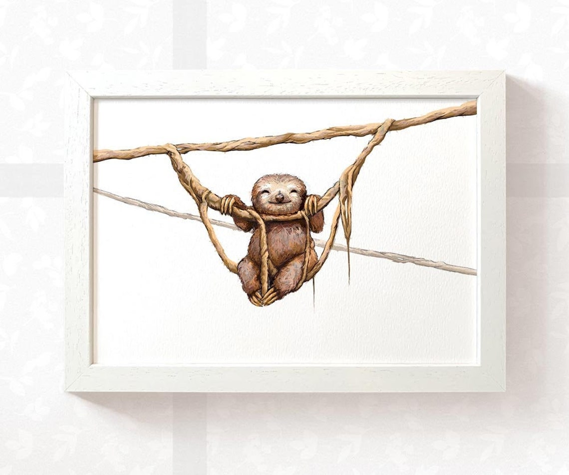 Sloth Print Jungle Nursery Wall Art, Baby Shower Gift Zoo Animal ...