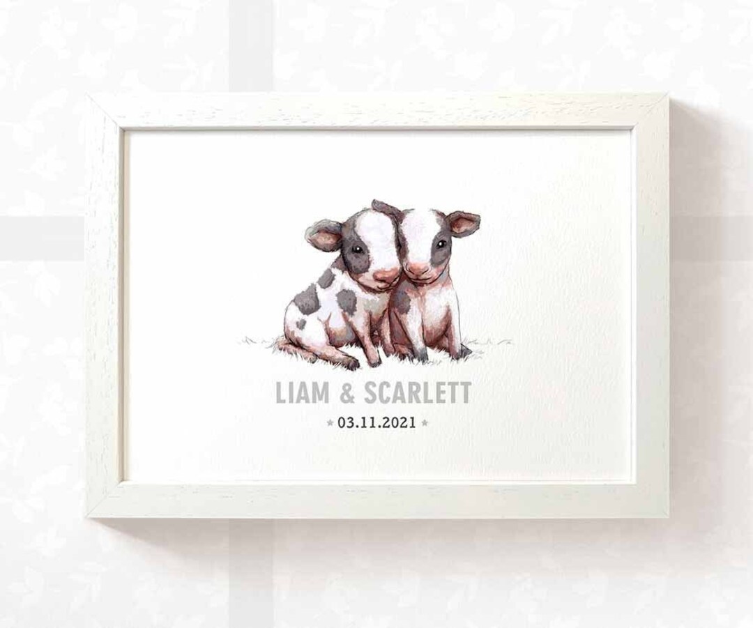 Twin Cow Farm Animal Print, Farmhouse Nursery Wall Art New Baby Gift ...