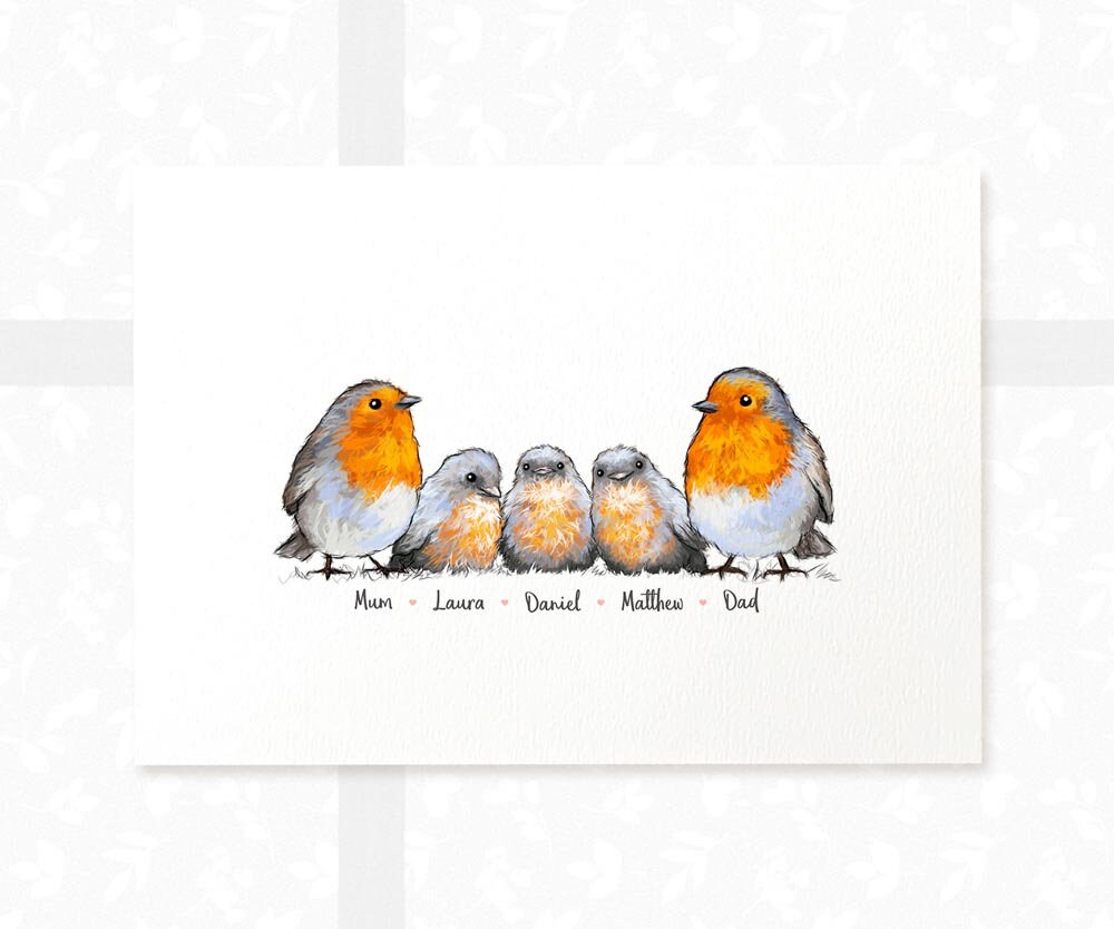 Robin Family Print Family of Five Nursery Art Robin Triplet - Etsy