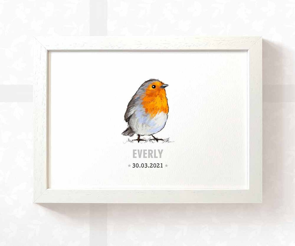 Robin Baby Name Print Bird Baby Shower Gift Birth Date | Etsy