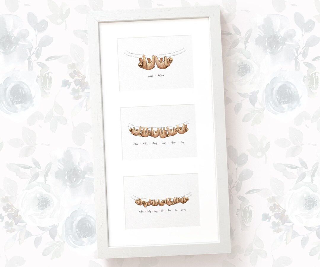 Sloth Family Tree Set of 3 Prints Mothers Day Gift, 50th Anniversary ...