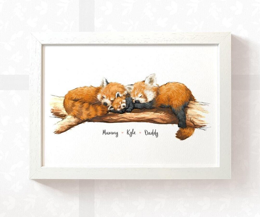 Personalised Red Panda Family Portrait Print (family of 3, 2 Parents ...