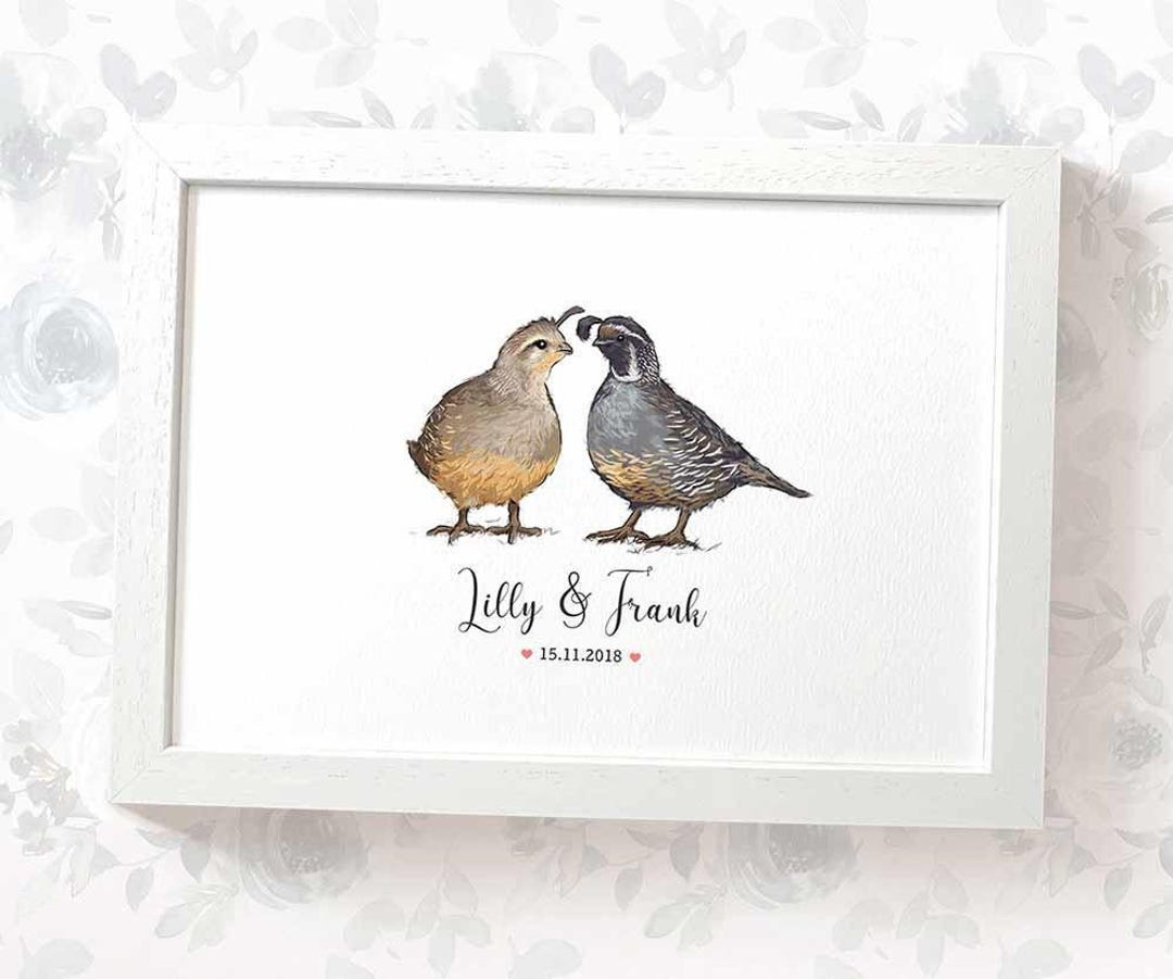 Quail Wedding Gifts, Personalised Bird Print Engagement Gifts or 1st ...