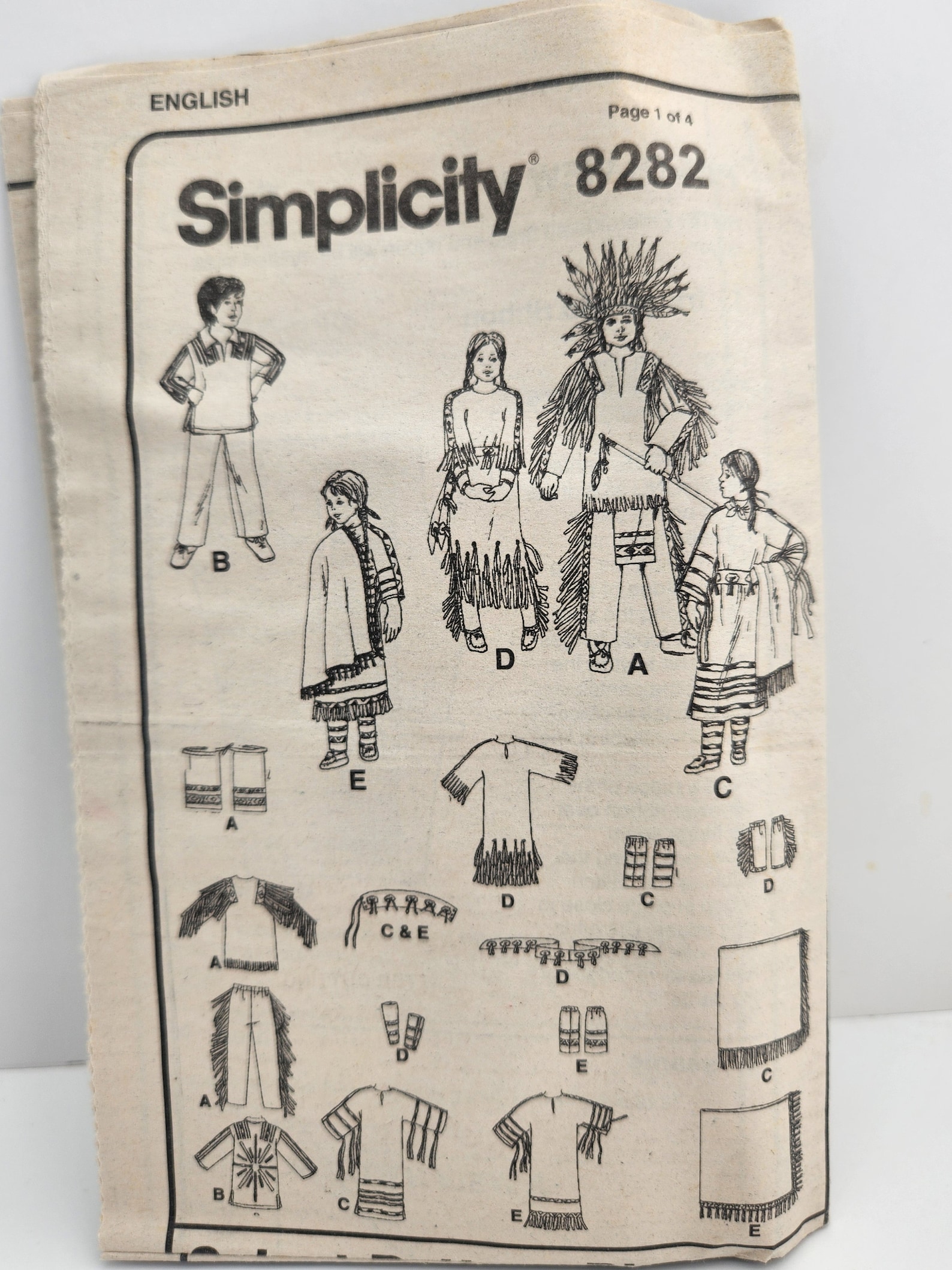 Vintage Simplicity 8282 Native American Sewing Pattern Sizes 3 4 5 6 7 ...