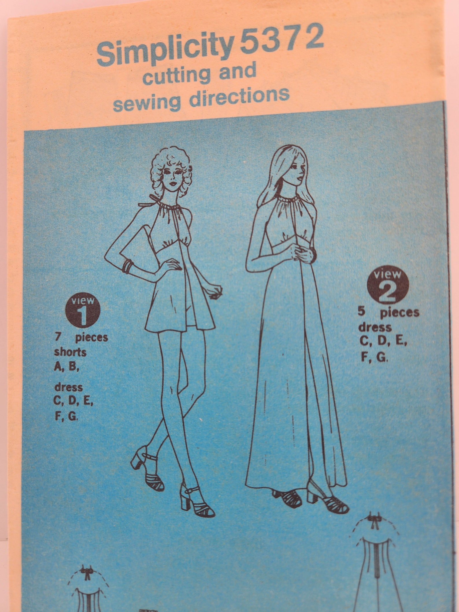 Vintage Simplicity 5372 Halter Dress and Shorts Sewing Pattern 1970s ...