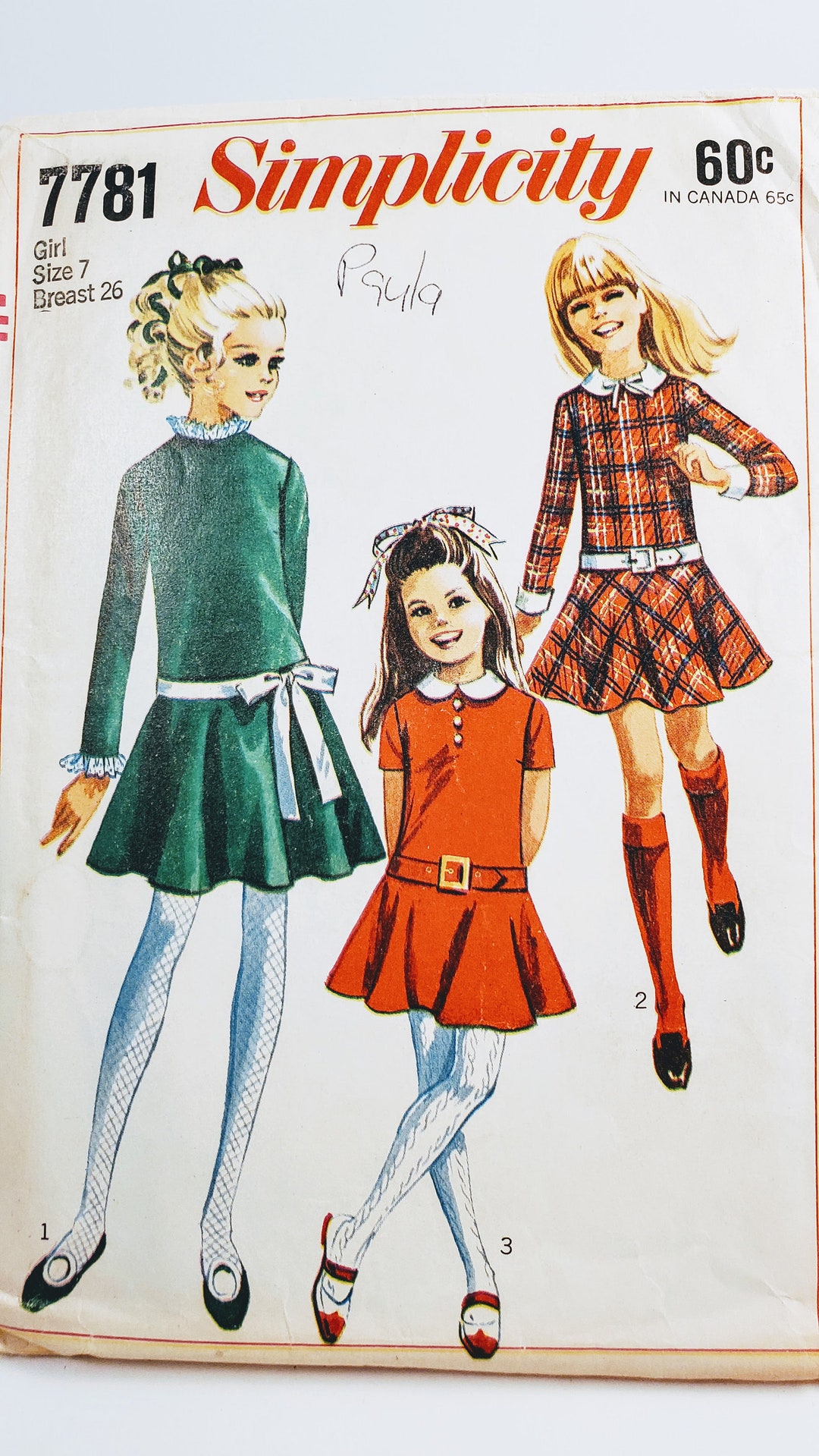 Vintage Simplicity 7781 Girls' Dress Sewing Pattern Size 7 100% ...