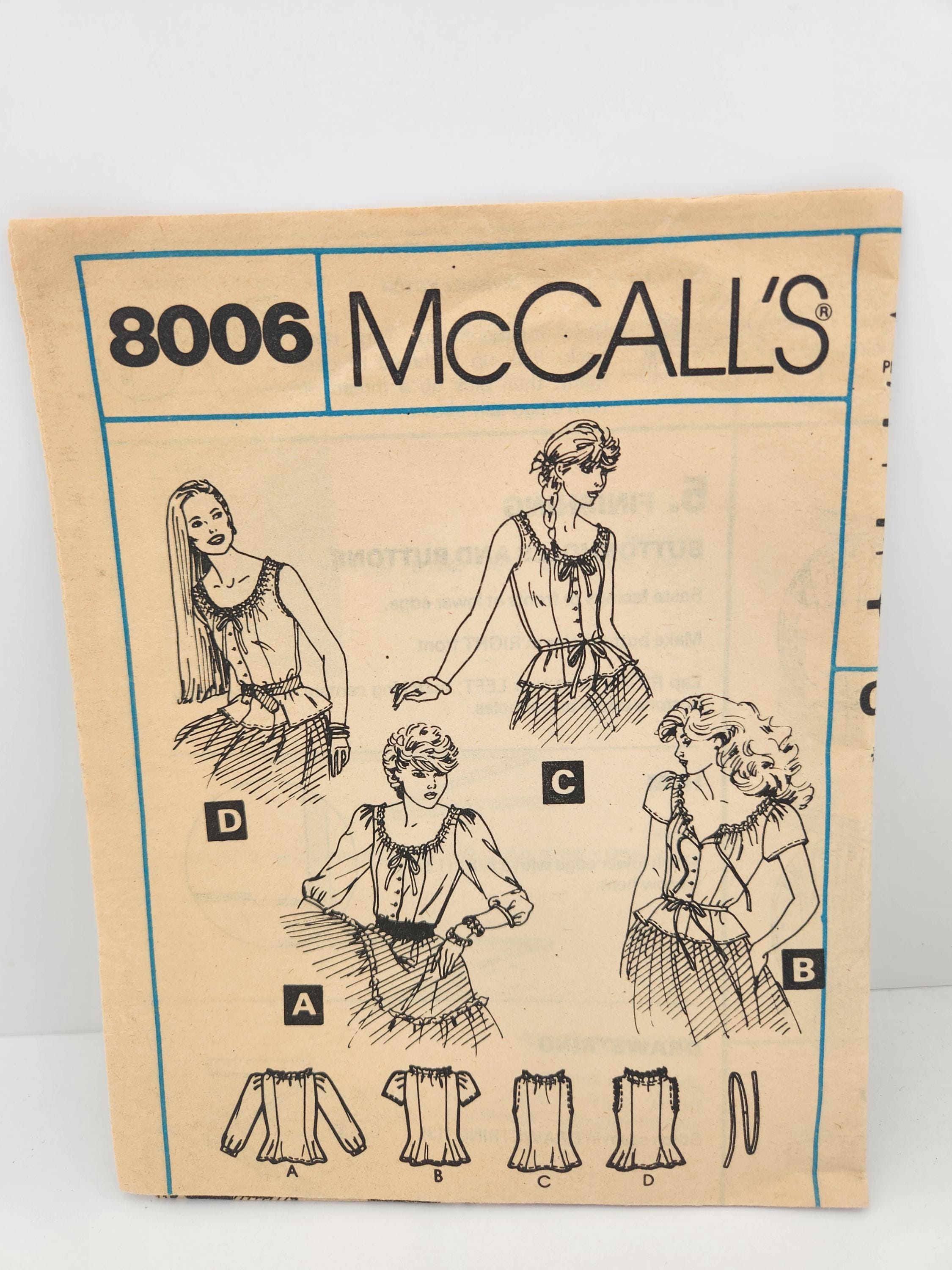 Vintage Mccall's 8006 Top Pattern, Size 10, 1980s - Etsy