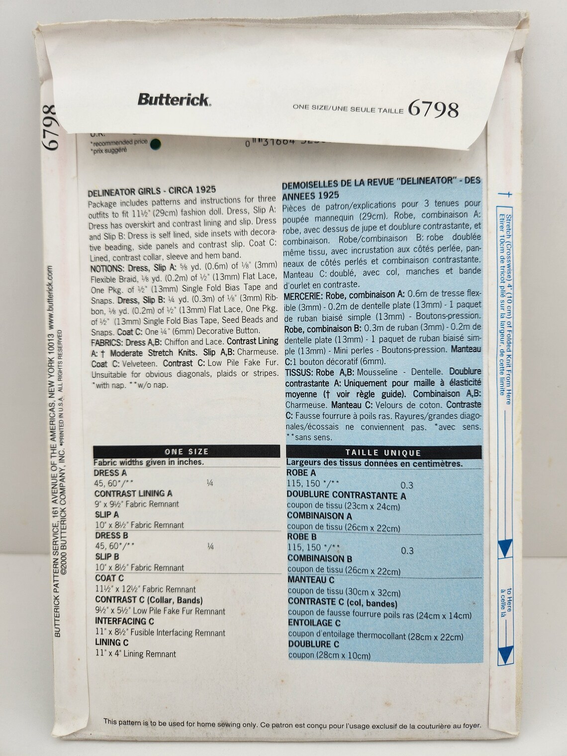 Butterick 6798 the Delineator Girls Doll Clothes for 11 1/2 Inch ...