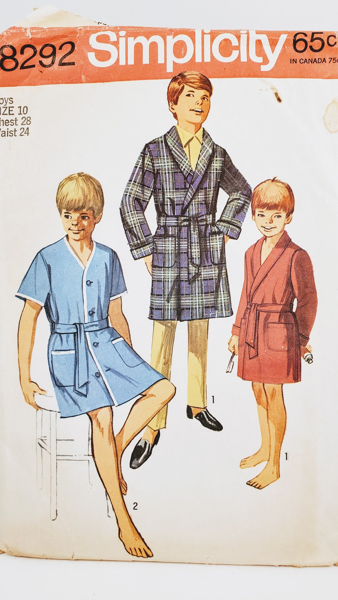 Vintage Simplicity 8292 Boys Robe Sewing Pattern Size 10 100% Complete ...