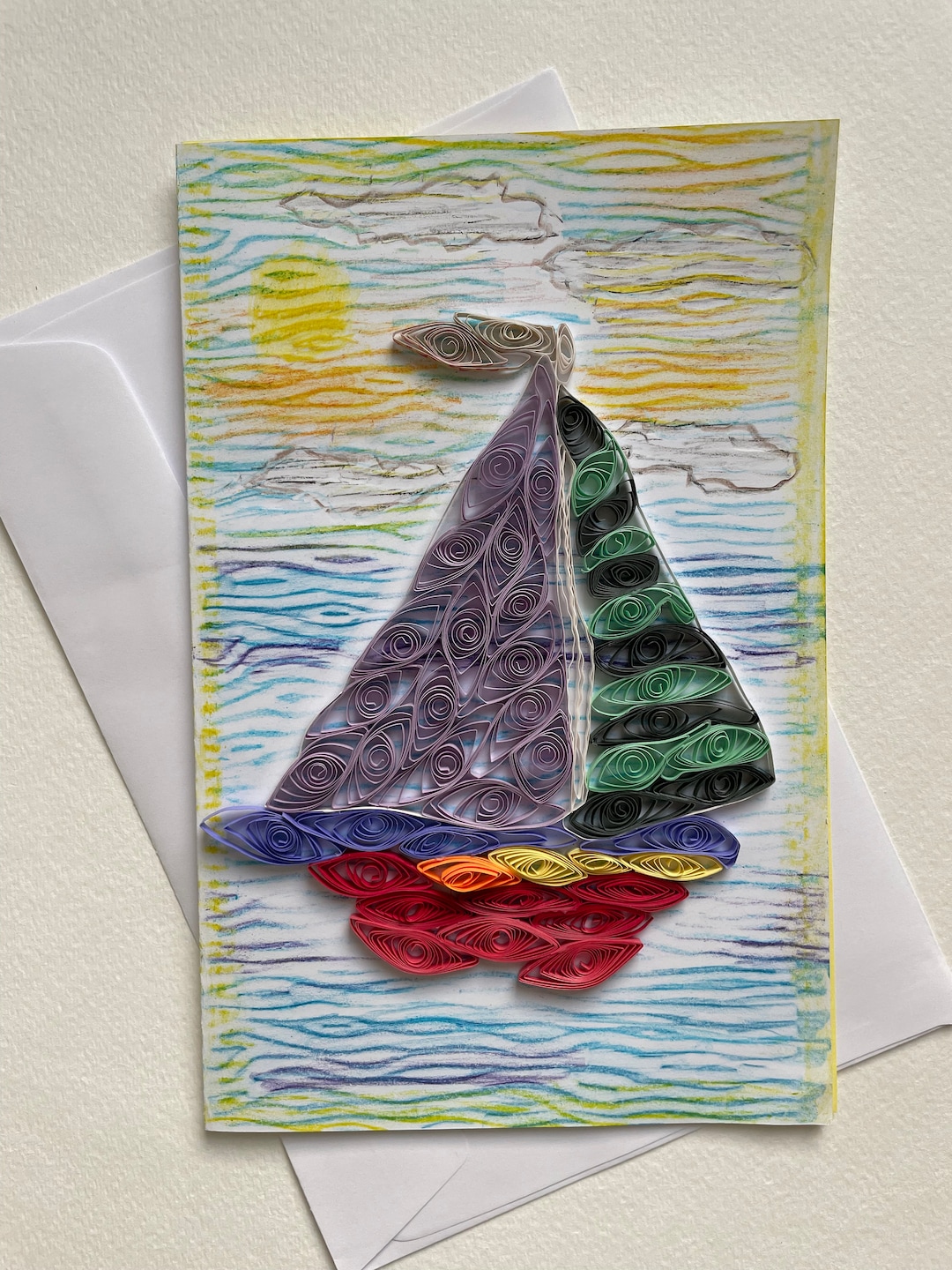 Quilled Sailing Boat on Watercolor Background - Etsy