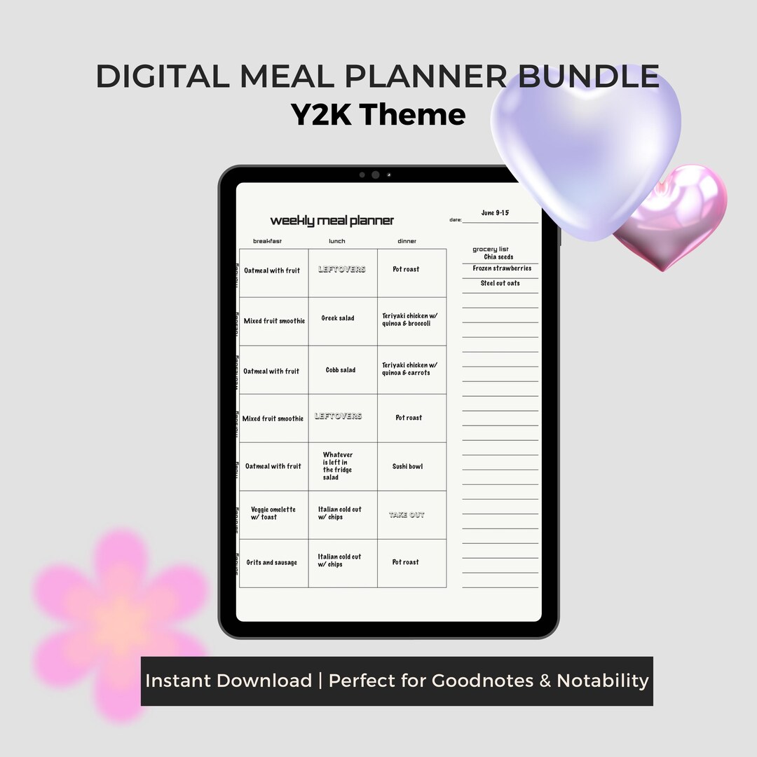 Y2K Meal Planning Template Bundle With Notes and Stickers: Weekly ...