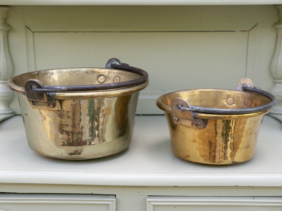 Antique French Gold Copper Cauldron, SET OF 2 Round Planter Pots ...