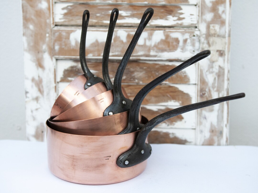 French Antique Copper Pots and Pans Set Made in France, Vintage Copper ...