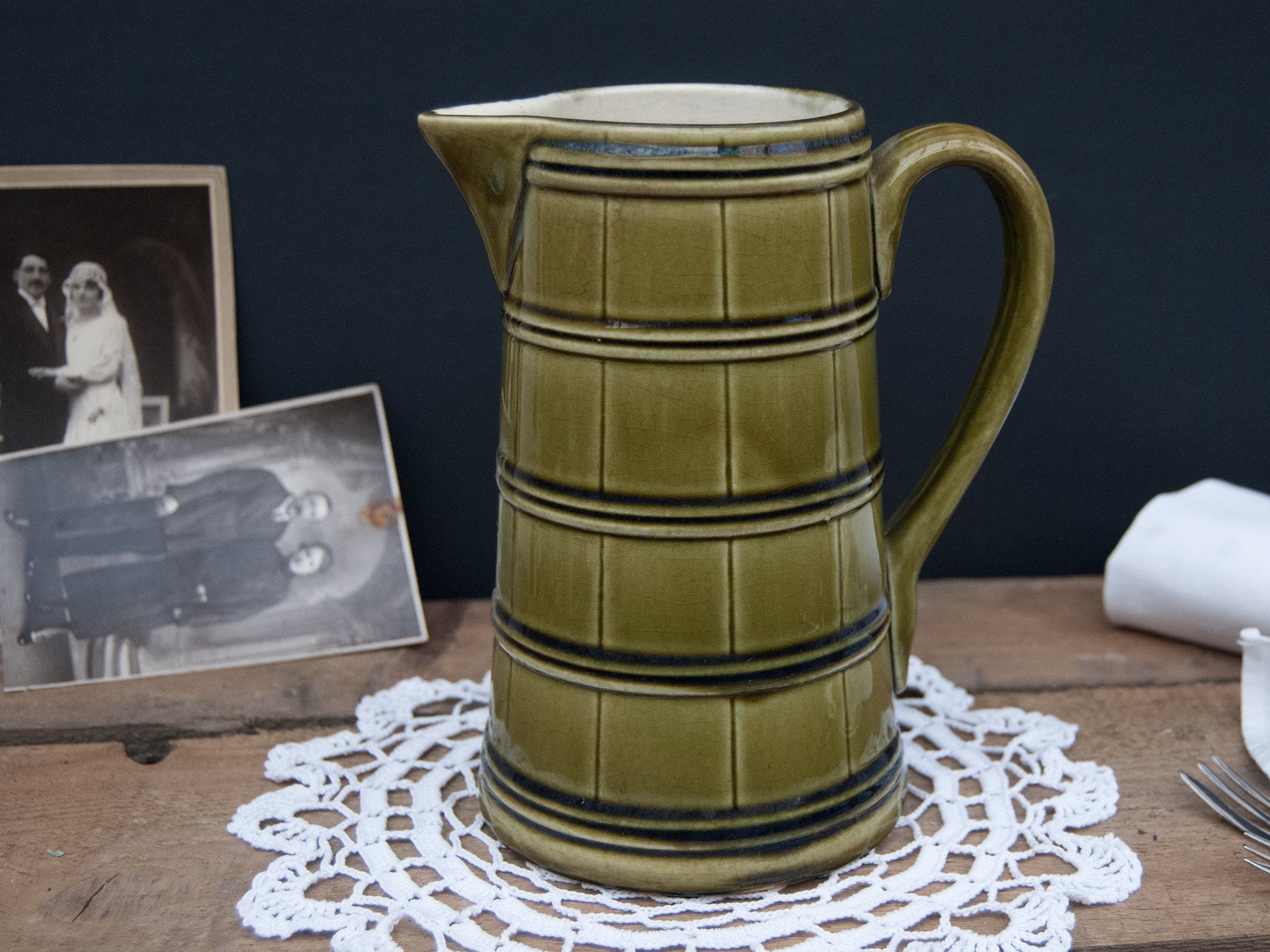 Vintage water pitcher ceramic French antique green jug | Etsy