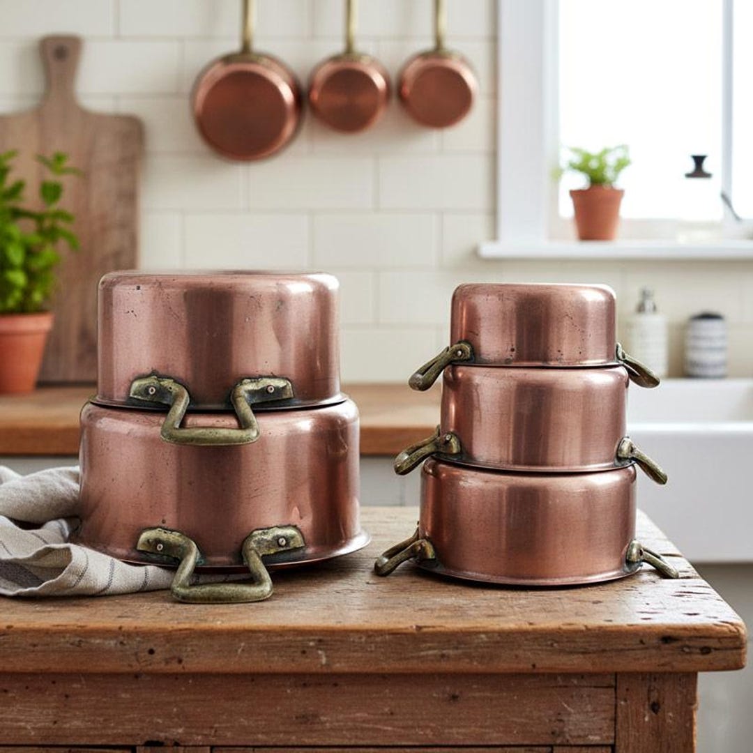 Vintage Cooking Pots With Handles, French Antique Copper Pots and Pans ...