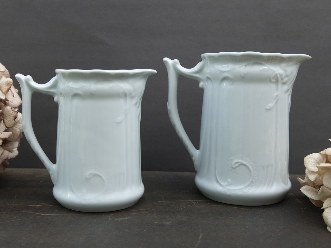French Antique White Porcelain Pitcher, Vintage Ceramic Pitcher, Made ...