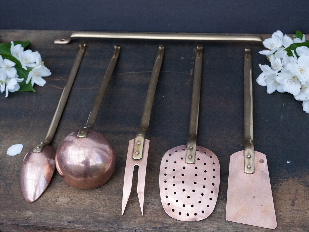 Vintage Copper Serving Utensils Set, French Antique Cookware, Farmhouse ...