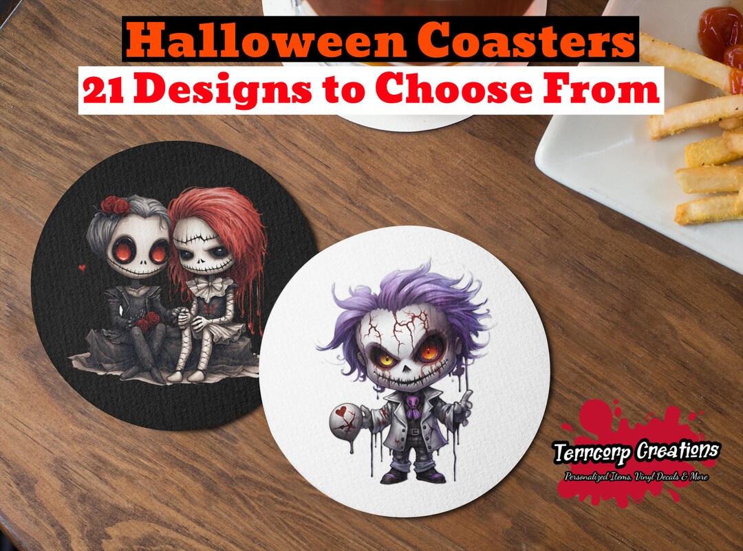 Custom Spooky Halloween Doll Coaster Set Drink Coasters - Etsy