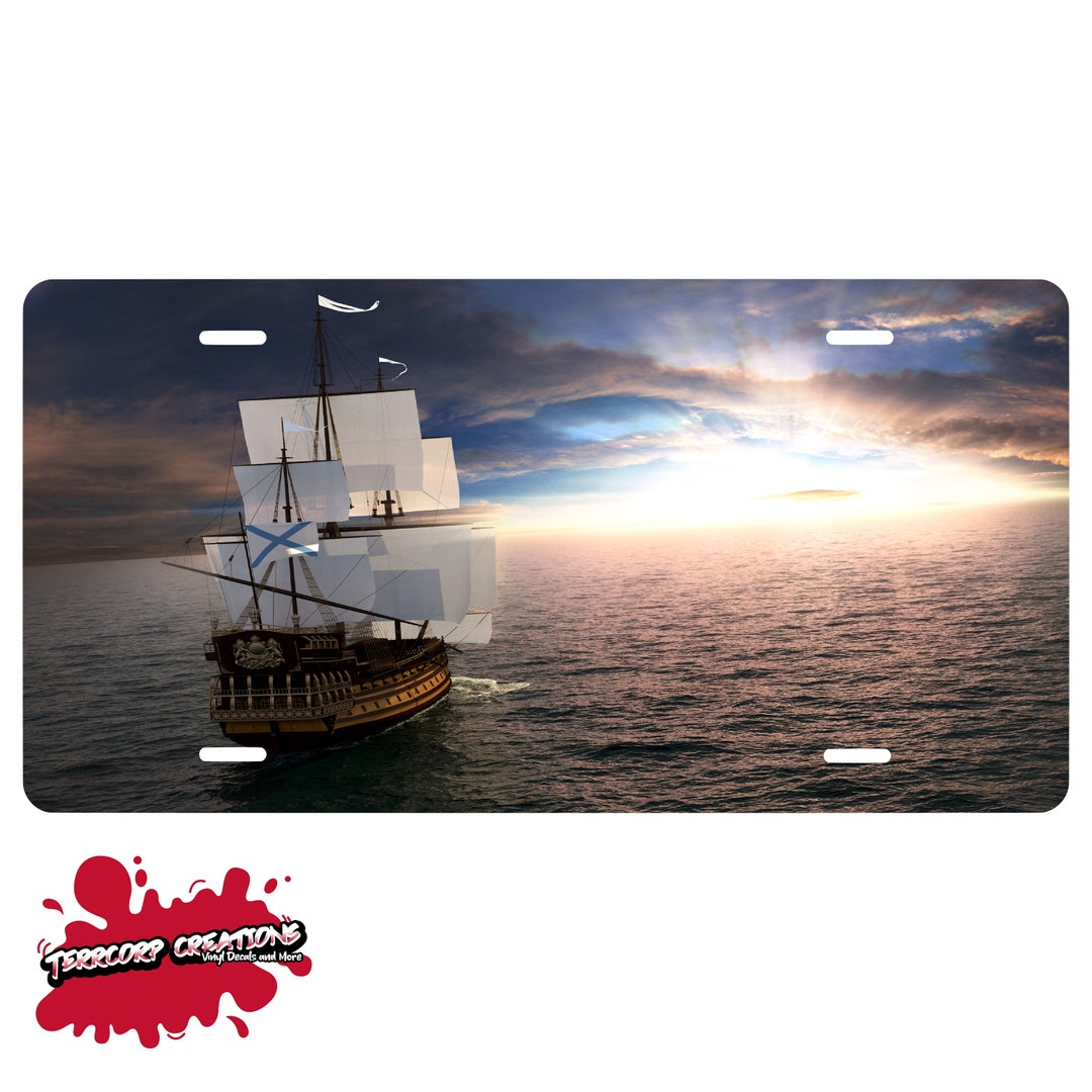 Pirate Ship "onwards" Novelty Front License Plate - Caribbean - Sunrise ...