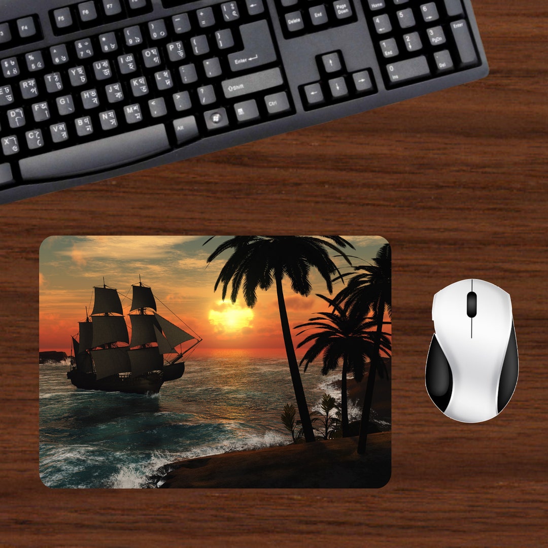 Pirate Ship " Island Oasis " Mouse Pad - Caribbean Mousepad - Pirates ...