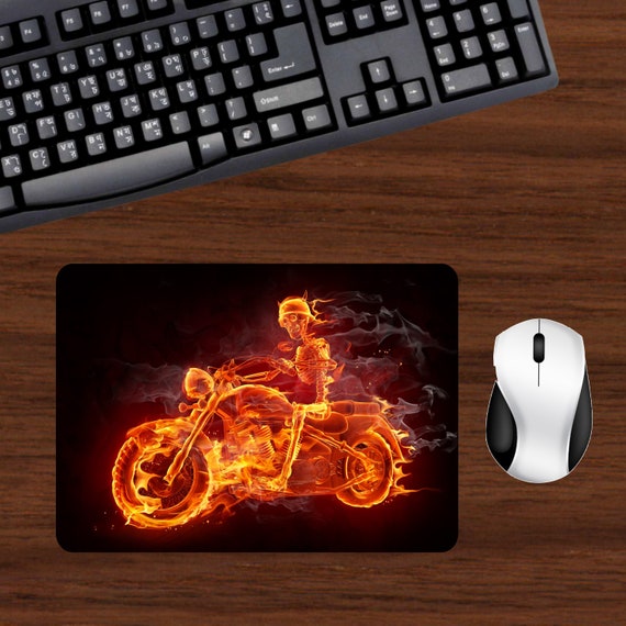 Flaming Biker Mouse Pad Colorful Fire Motorcycle Mouse Mat - Etsy