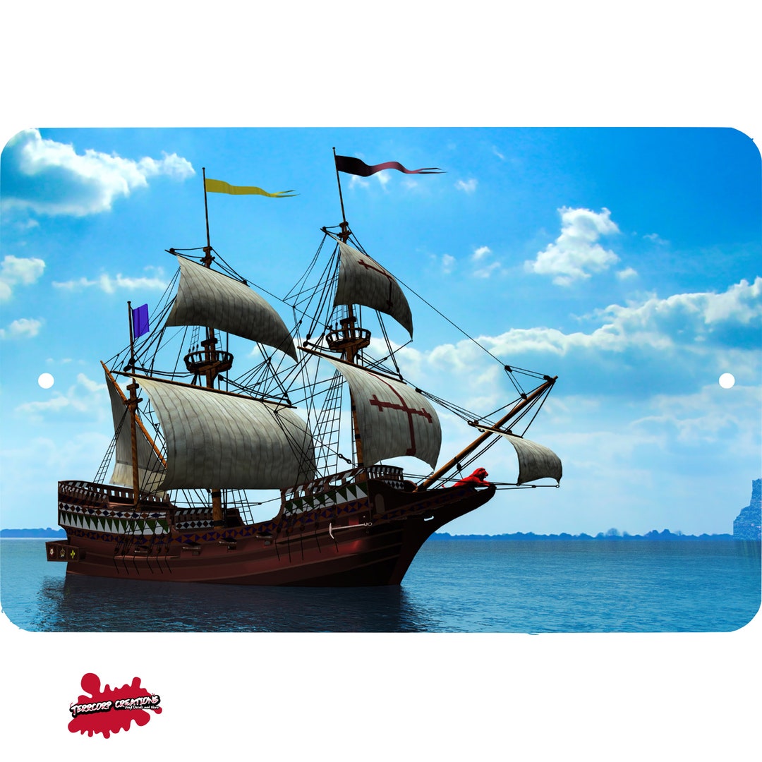 Pirate Ship "beautiful Blue" Metal Sign - Wall Decor - Aluminum Door ...
