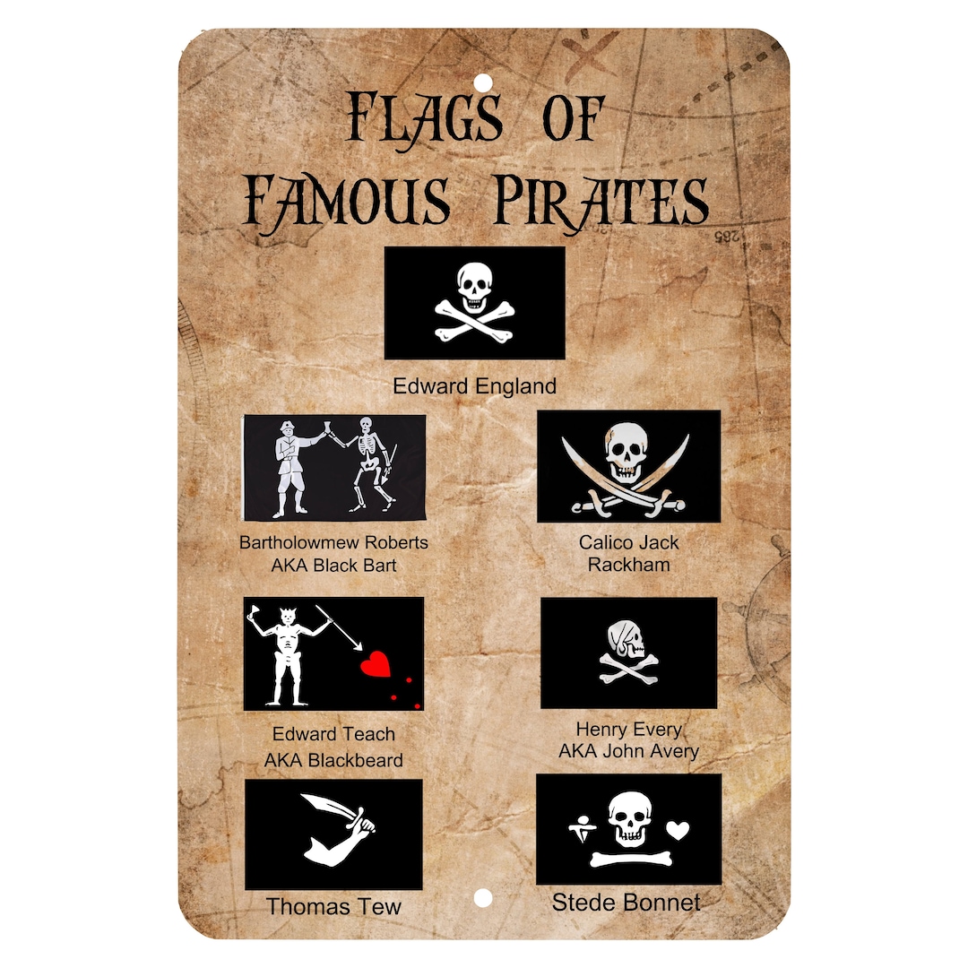 Flags of Famous Pirates Metal Sign Wall Decor Aluminum Door Sign Wall ...