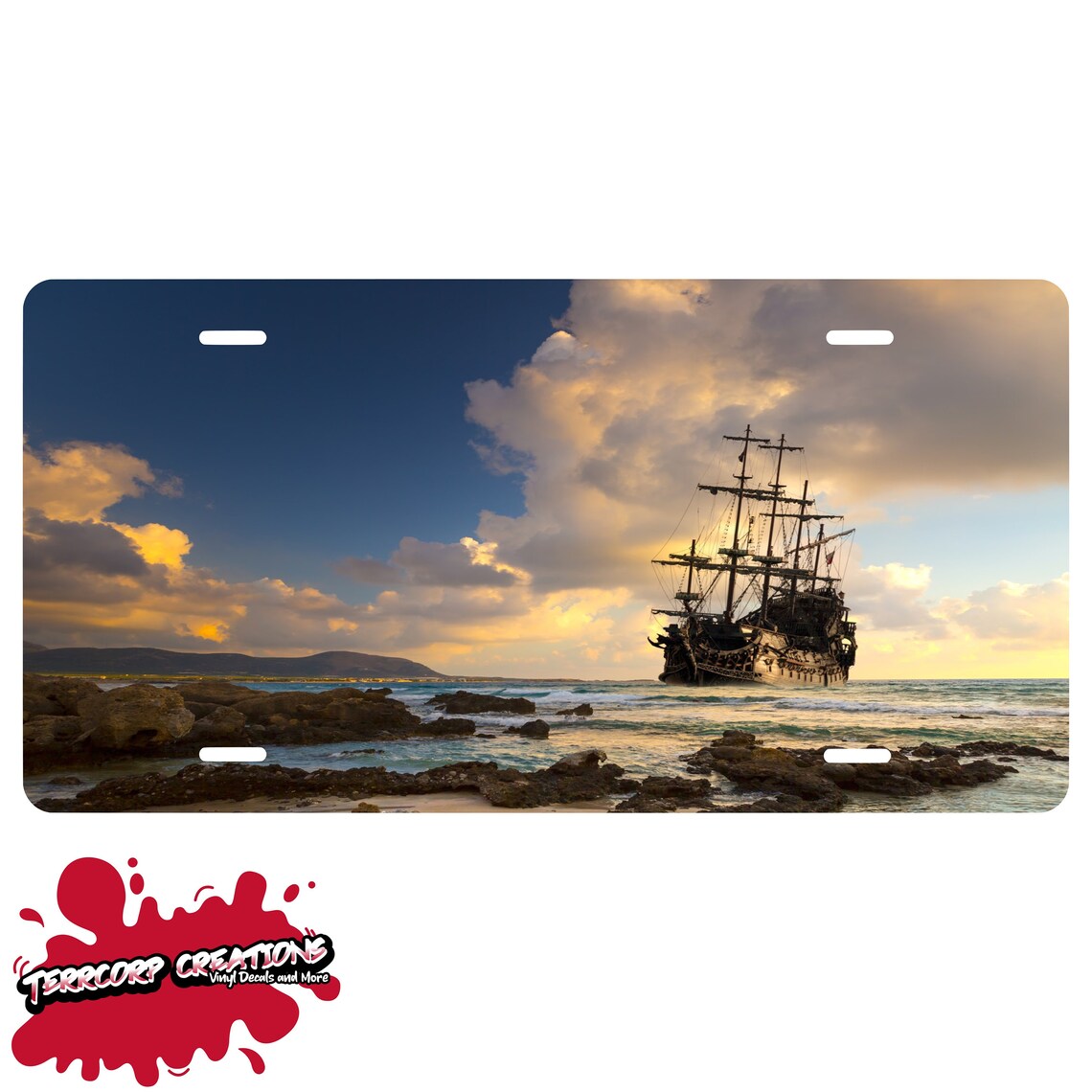 Pirate Ship "rocky Shoreline" Novelty Front License Plate - Caribbean ...