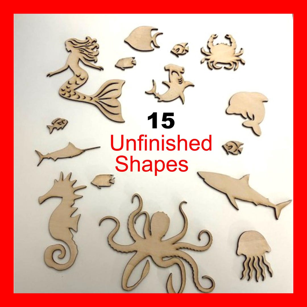 15-pack Sea Life Ocean Decor Laser Unfinished Wood Cutout Crafts Shapes ...