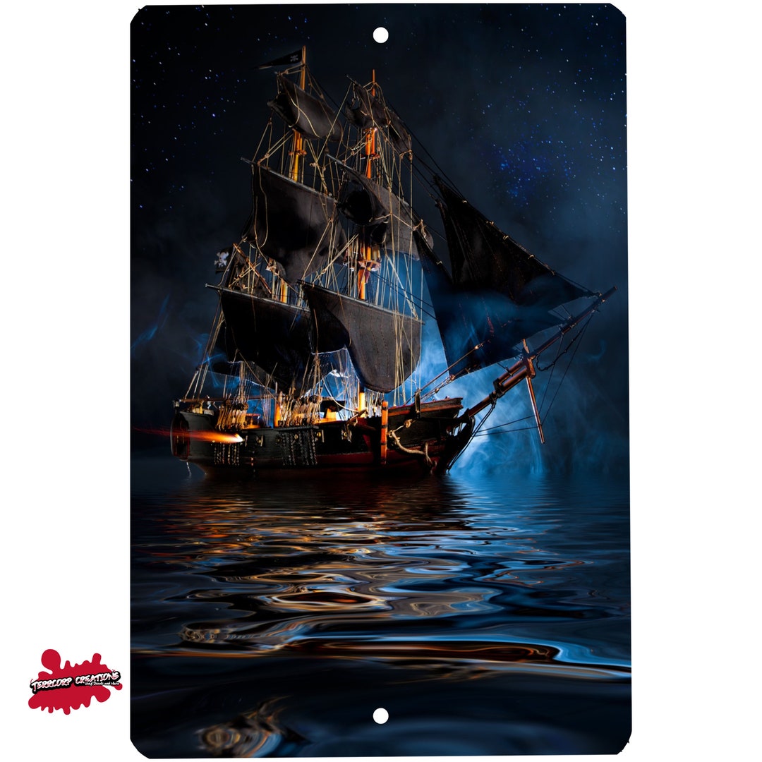 Pirate Ship in the Night Metal Sign - Wall Decor - Aluminum Door Sign ...