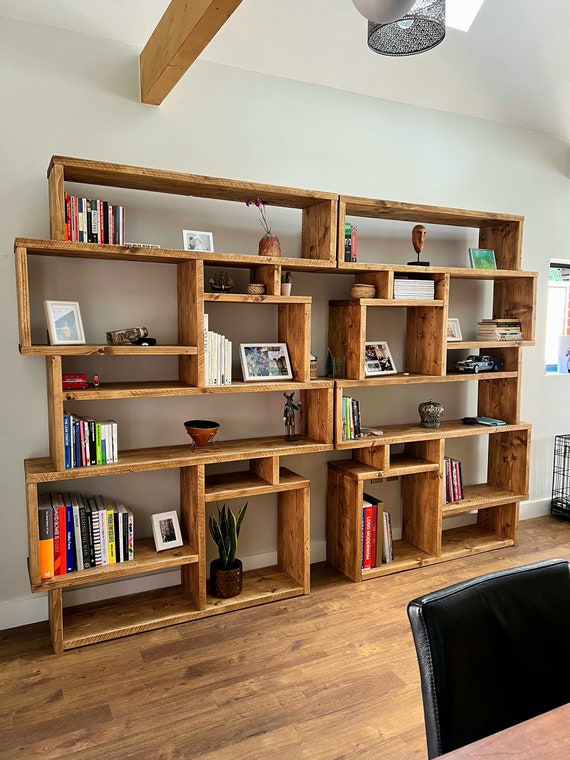 Solid Wood Bookcase Shelving Unit Boxes Etsy