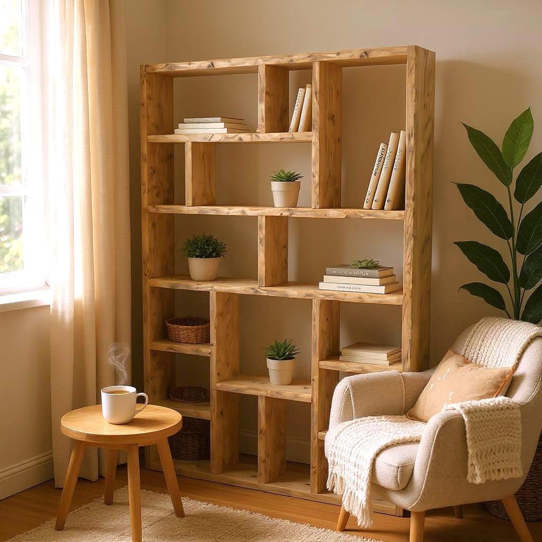 Chunky Rustic Bookshelf | Solid Wood Shelving Unit | Industrial Open ...