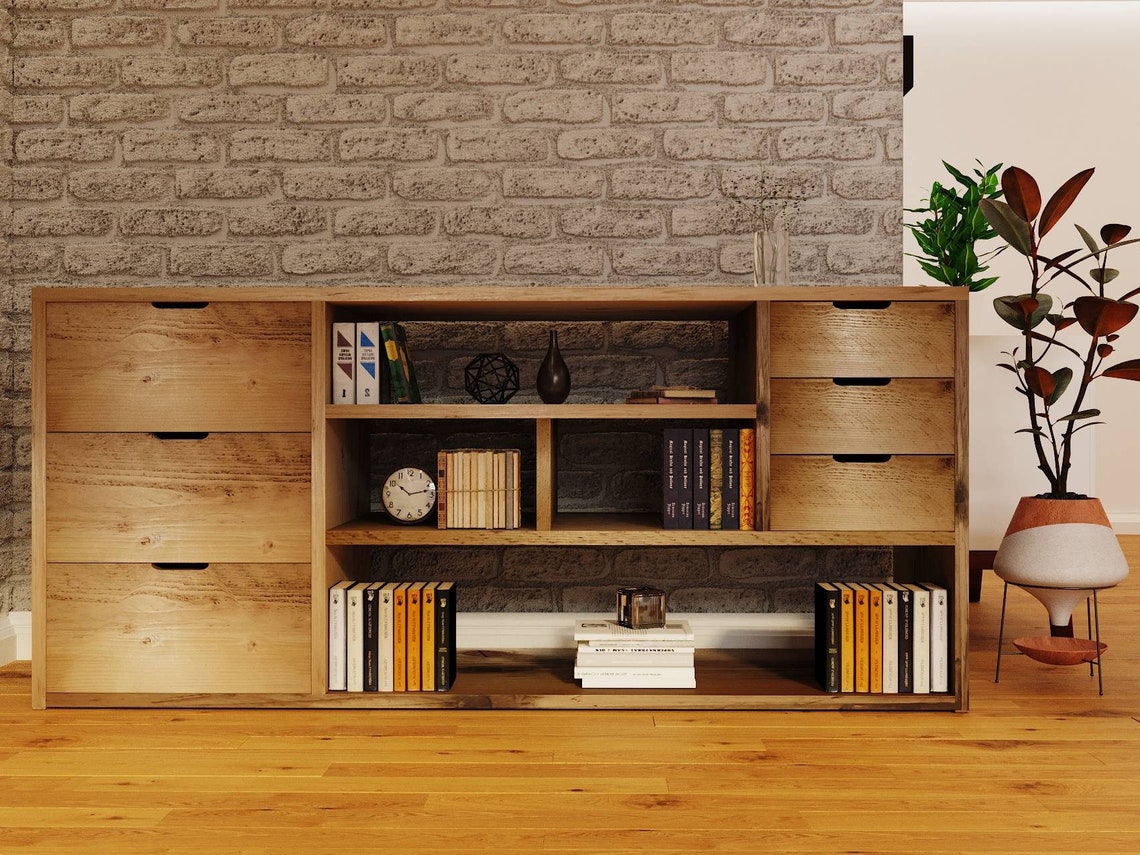 Bookcase Media Unit Made From Reclaimed Wood Drawers - Etsy UK