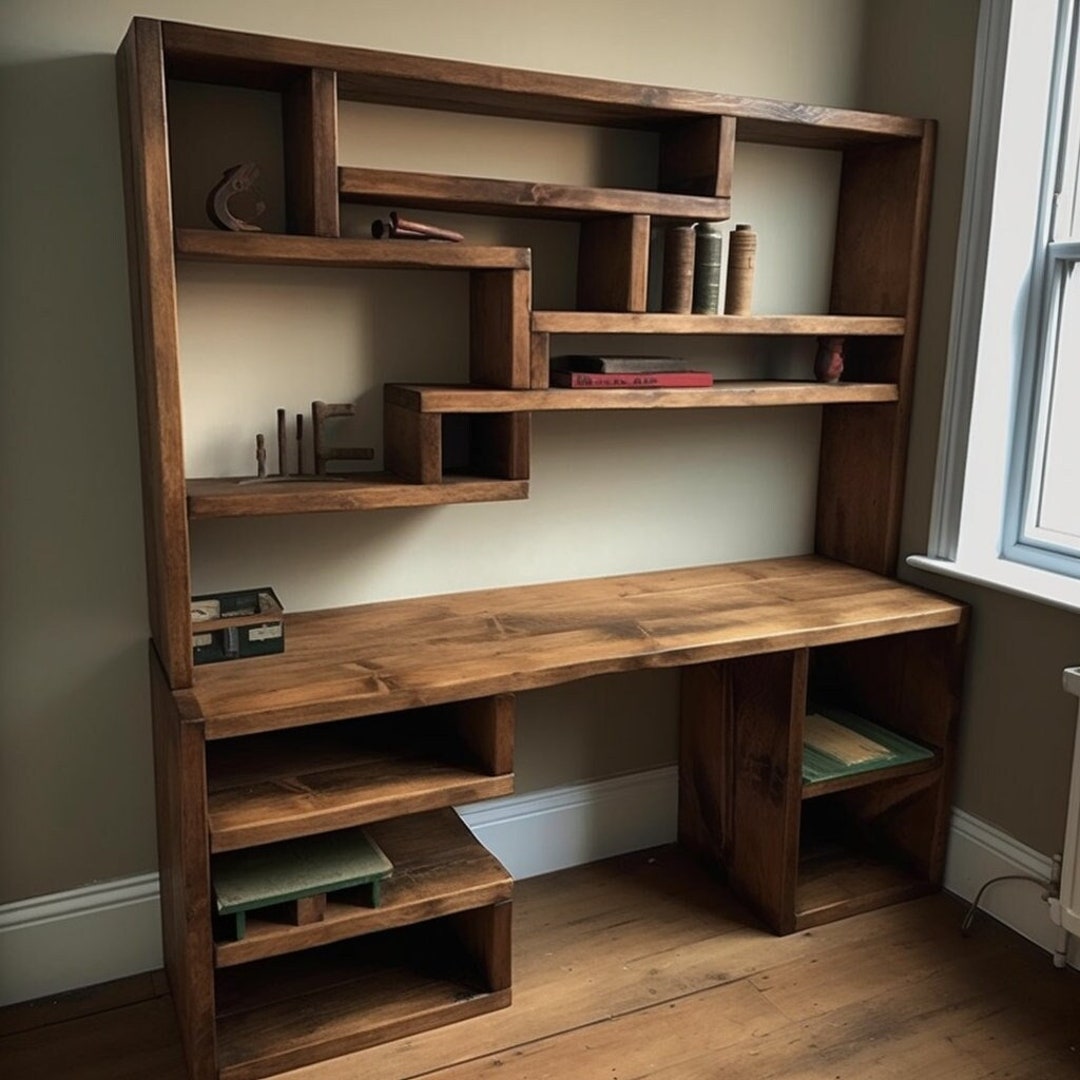 Reclaimed Wood Desk Bookcase - Desk Bookcase - Etsy UK