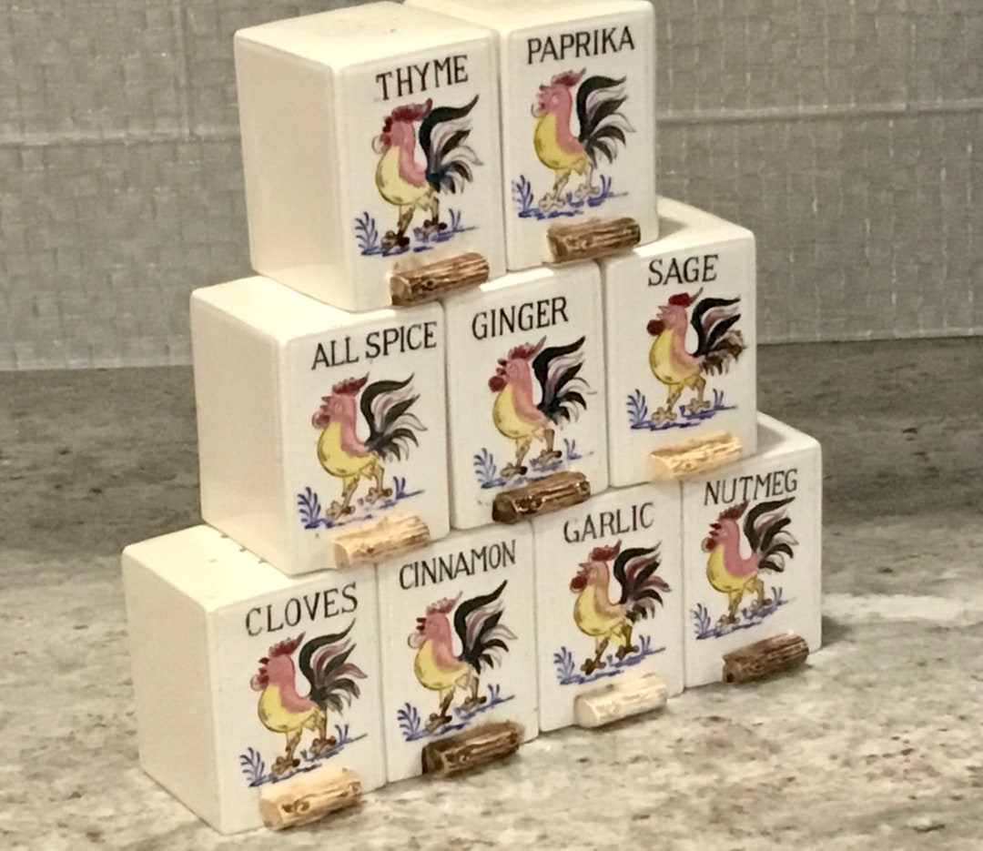 Mid Century Japan Ceramic Rooster Spice Jar Set, Vintage Ceramic ...