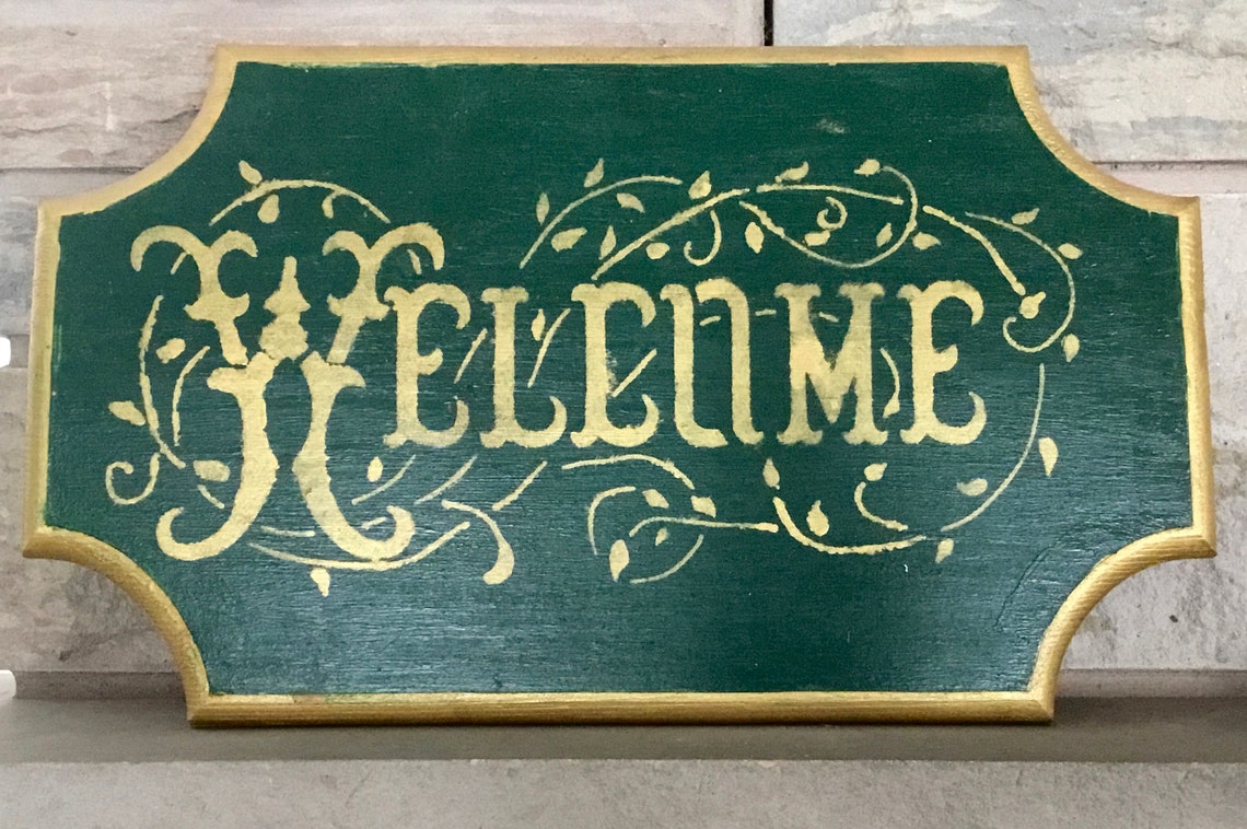 Vintage Hand Painted Wooden Welcome Sign - Etsy