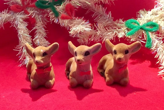 Vintage Flocked Deer Flocked Fawn Flocked Baby Deer - Etsy