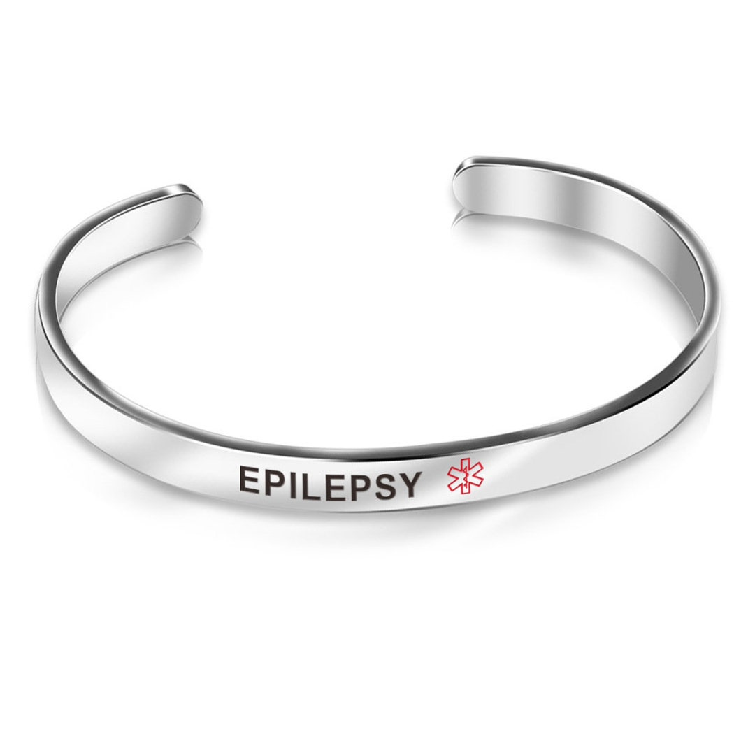 Epilepsy Medical Alert ID Awareness Silver Stainless Steel Bangle ...