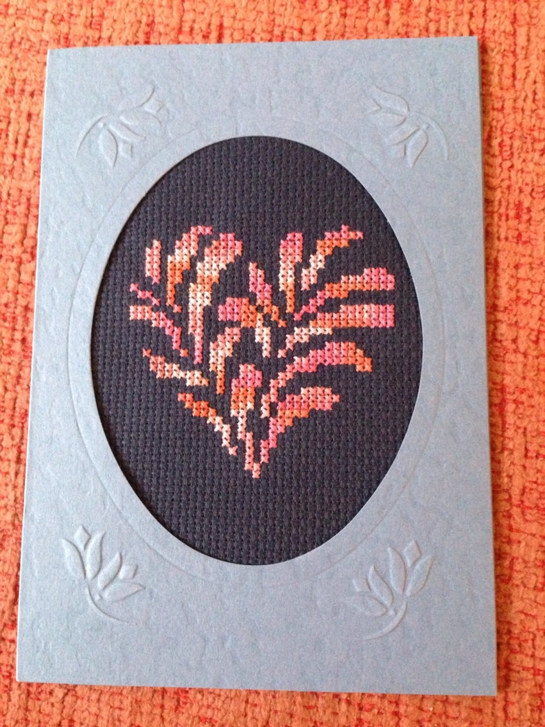 Handmade Cross Stitched Heart Card - Etsy