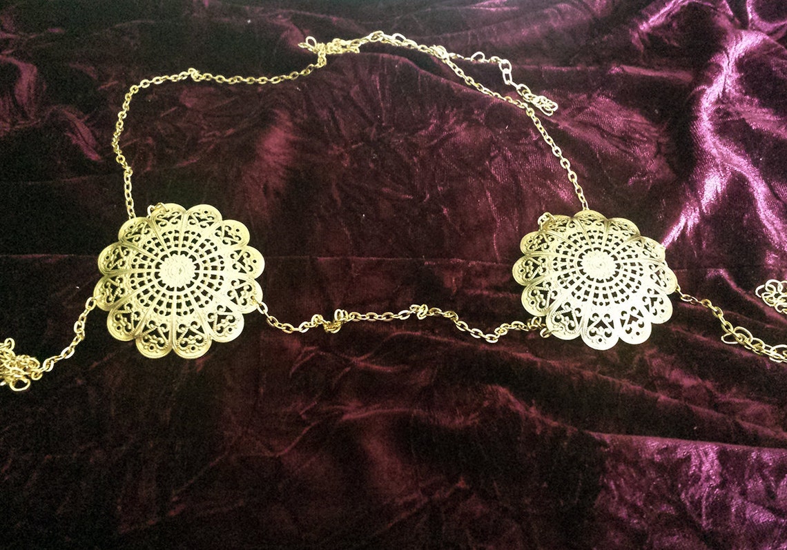 Gold Metal Pasties Filigree Flower Chain Bikini Harness Top - Etsy