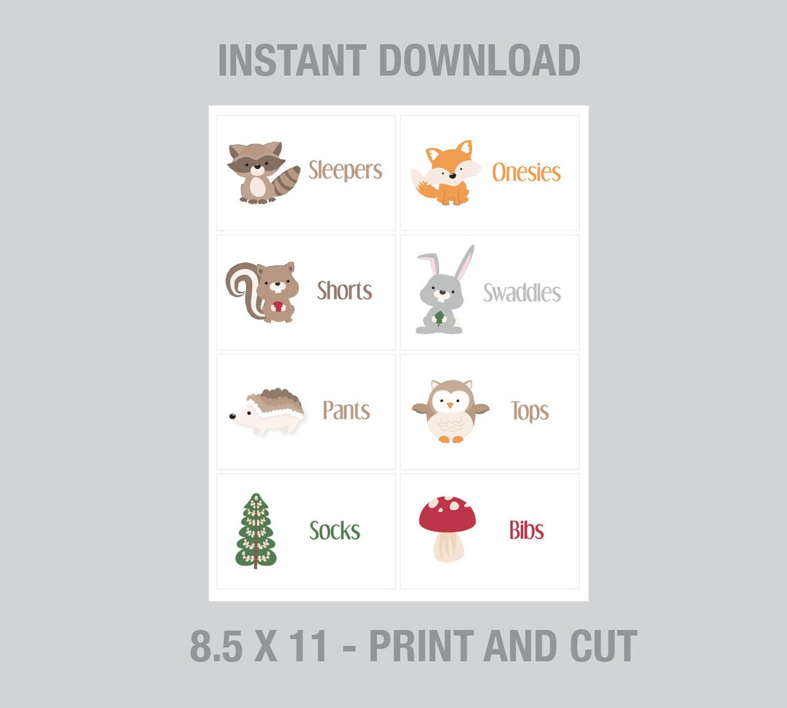 Nursery Drawer Labels, Dresser Drawer Labels, Woodland, Animals ...
