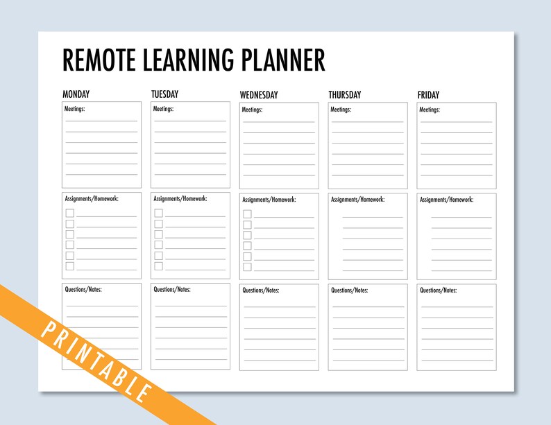 Remote Learning Planner Printable Checklist Daily - Etsy