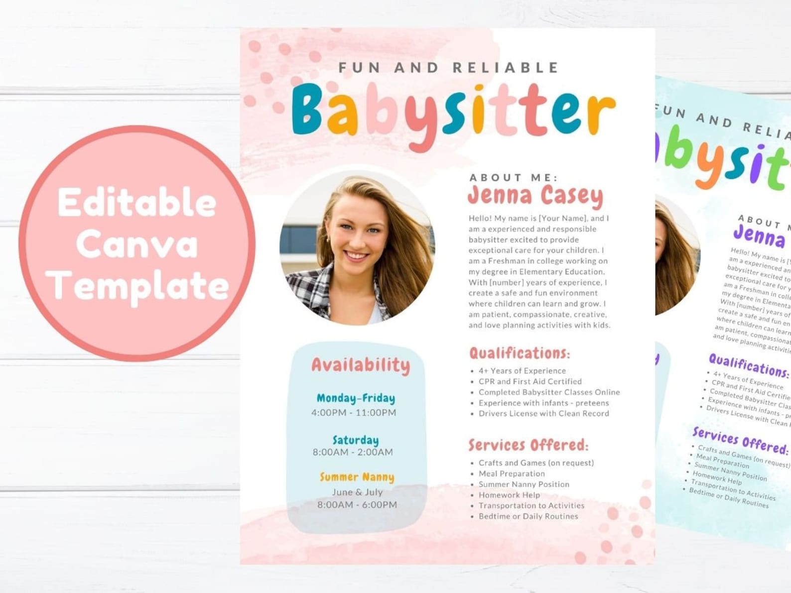 Editable Babysitter Flyer, Summer Nanny, Childcare Services, Babysitter ...