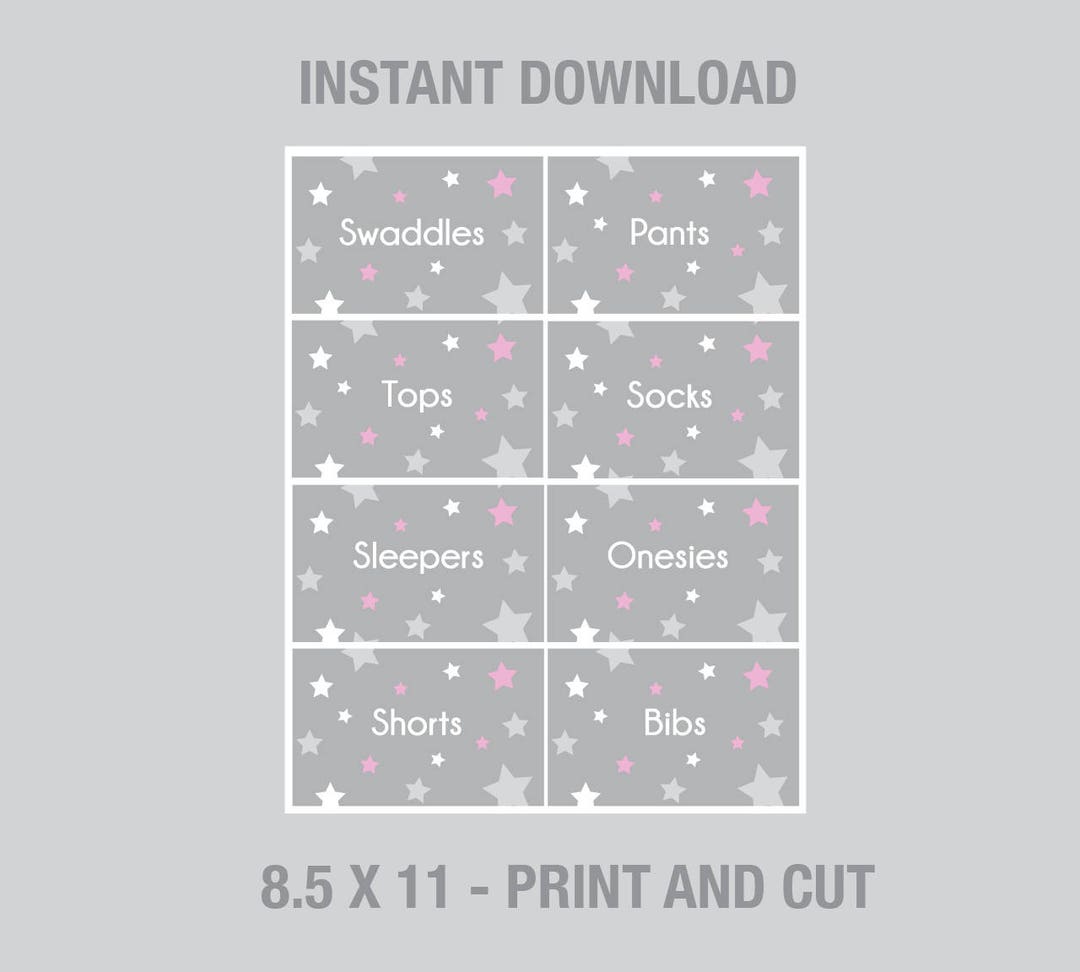 Printable Nursery Drawer Labels, Dresser Drawer Labels, Pink Stars and ...