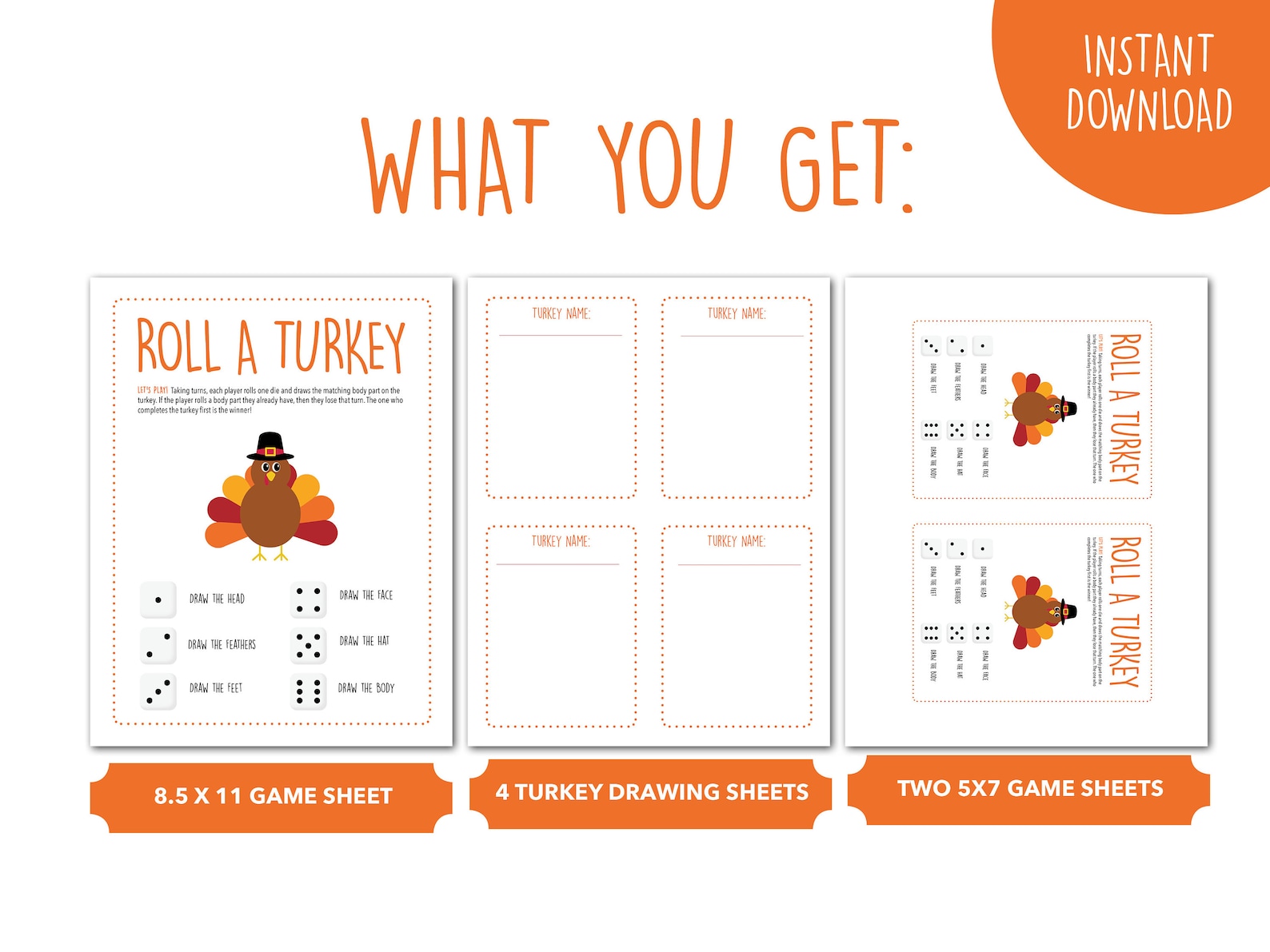 Roll A Turkey Thanksgiving Dice Game - Printable Instant Download ...