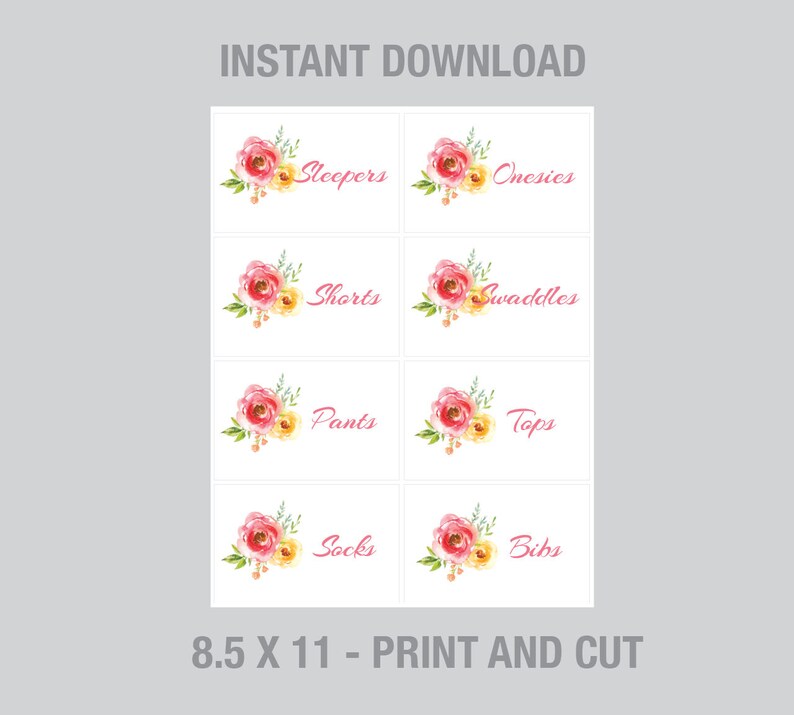 Floral Nursery Drawer Labels, Dresser Drawer Labels, Baby Labels ...