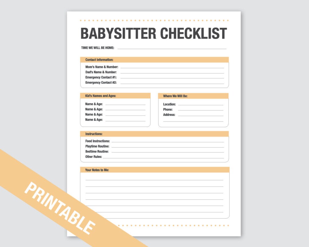 Babysitter Checklist, Printable, Baby, Toddler, Checklist, Printable ...