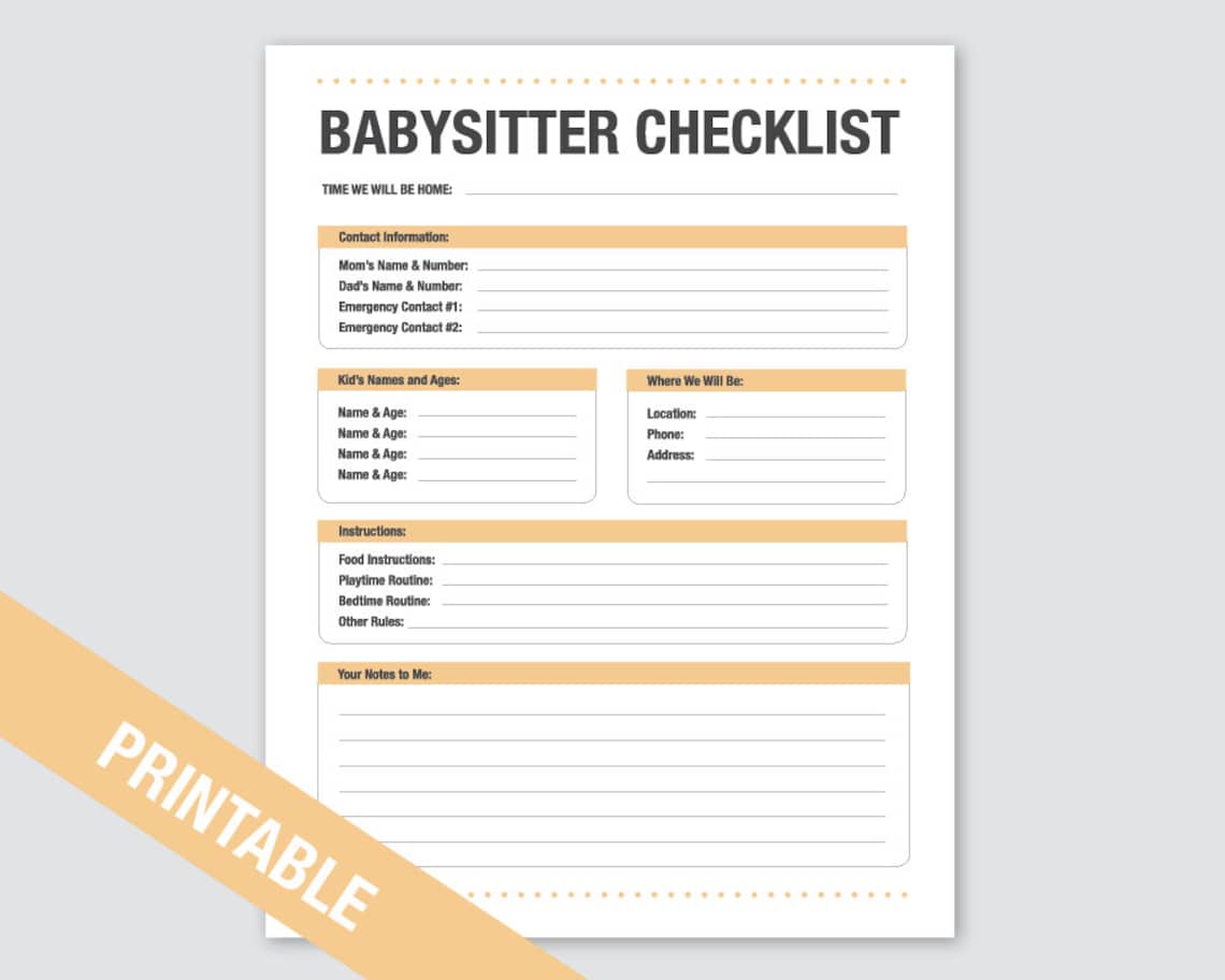Babysitter Checklist, House Sitter Checklist, Pet Sitter Checklist ...