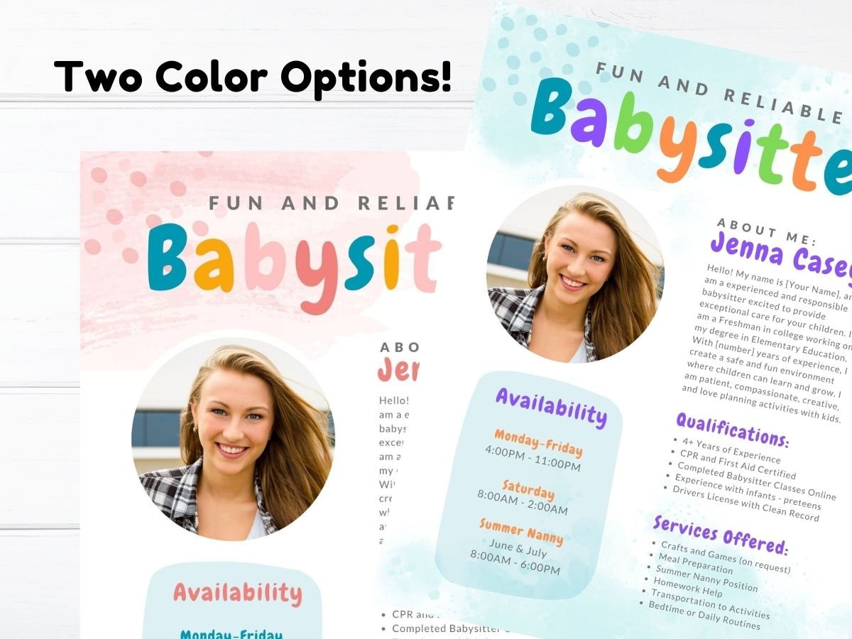 Editable Babysitter Flyer, Summer Nanny, Childcare Services, Babysitter ...